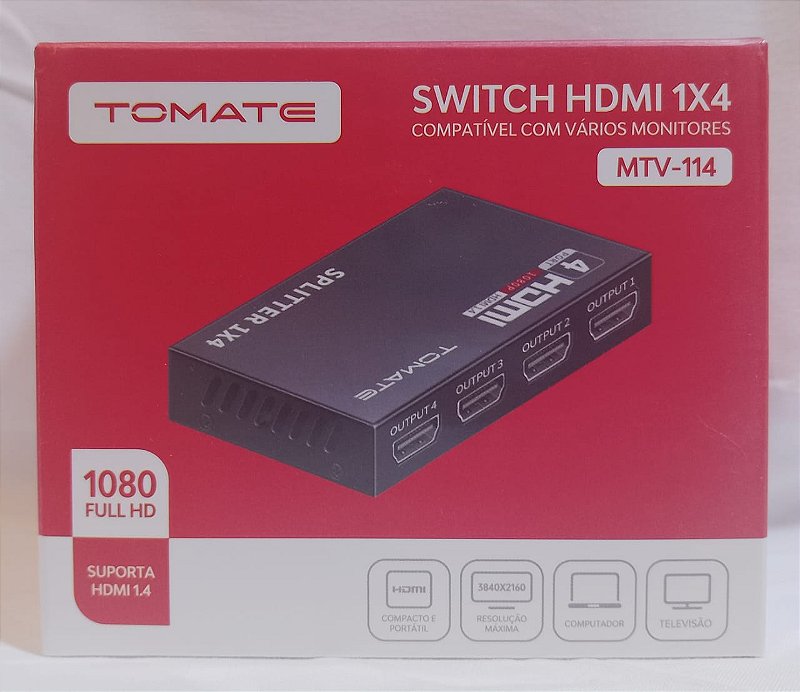 Divisor HDMI Full HD 1x4 Tomate MTV-114 - Qualidade e Conectividade - Loja Tomate