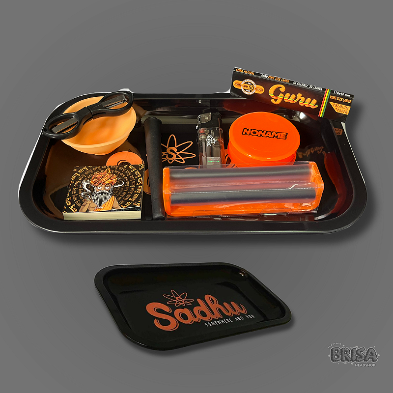 Kit Bandeja Sadhu - Preto e Laranja - Brisa Headshop