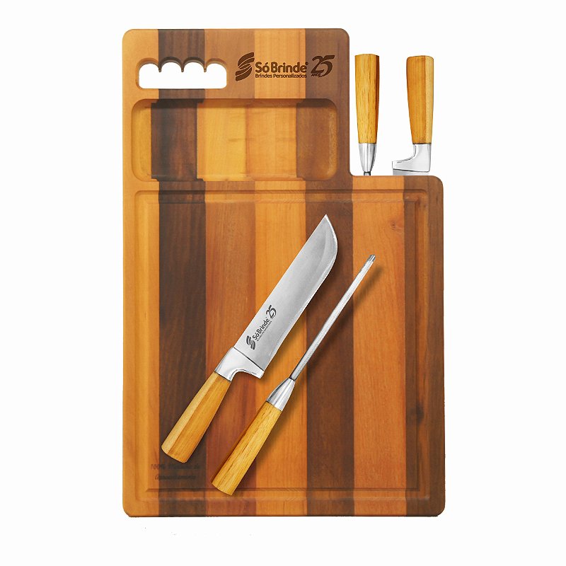 KIT CHURRASCO GOURMET C/ SUPORTE 03 PCS PERSONALIZADO - Só Brinde - Brindes Personalizados