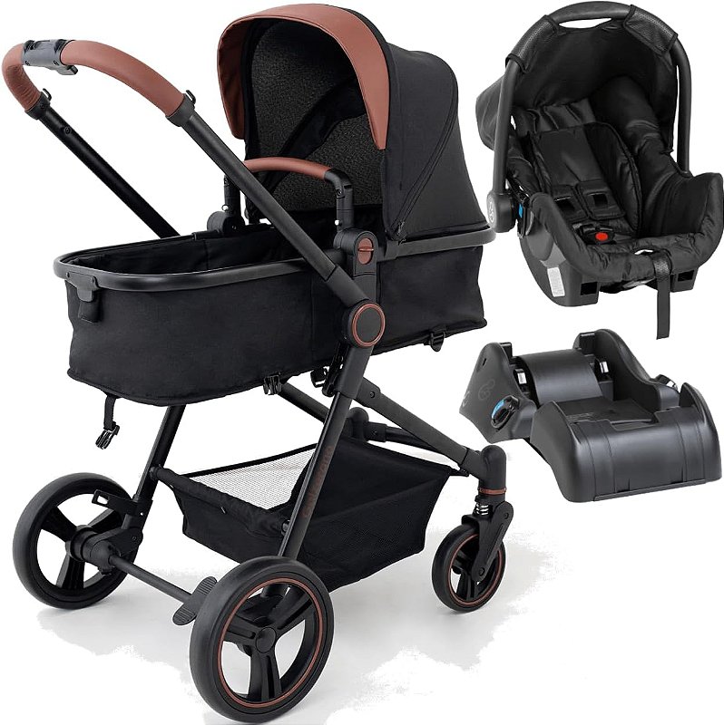 CARRINHO MOISÉS IVY BLACK + BEBÊ CONFORTO GRID + BASE - GALZERANO ...