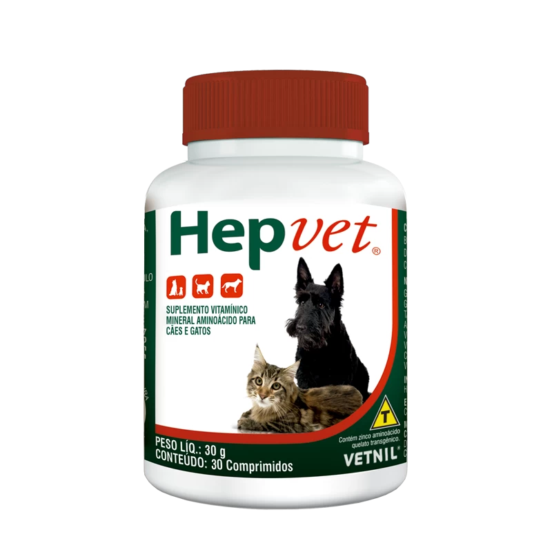 Hepvet Suplemento Vitamínico para Cães e Gatos c/ 30 Comprimidos - São ...