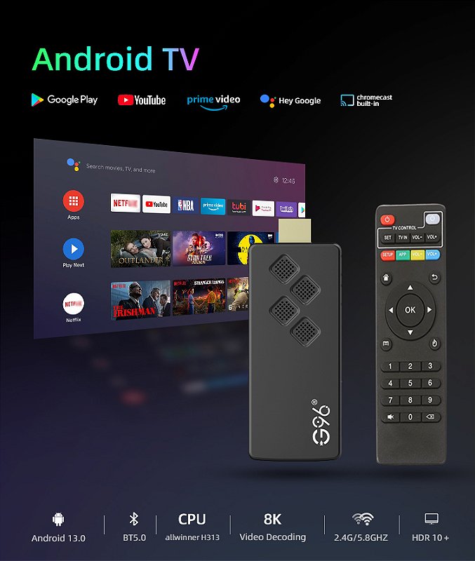 G96 Android TV Stick, 8K, Android 13 - House-import