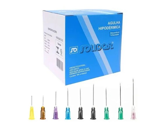 Agulha Hipodérmica 25 x 0,80mm C/ 100 Unidades - Solidor - AF Hospitalar