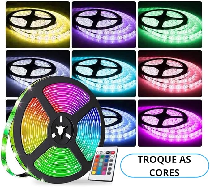 Fita Led 5Metros - Kit Completo Controle (5 METROS - COLORIDA) - Mazyelly