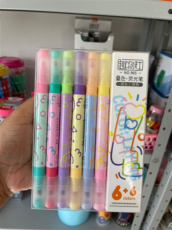 Marca texto coloridos - 6 canetinhas com 12 cores - 300-lapis-papelaria