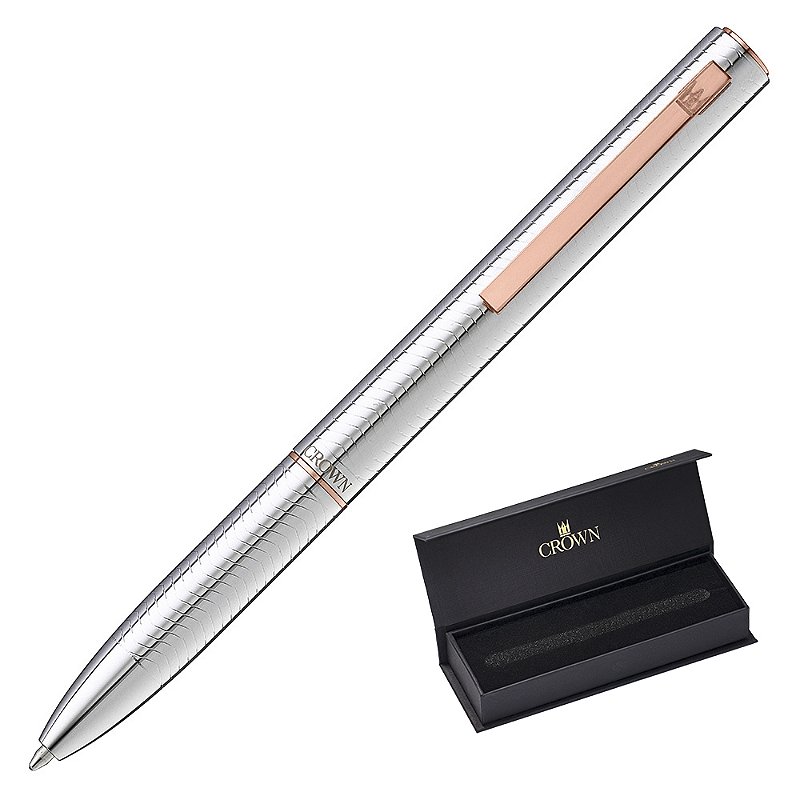 CANETA CROWN BULLET ESF PRATA COM OURO ROSA - Canetas Crown Revenda