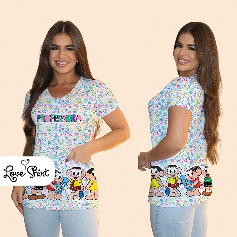 BATA COM BOLSO/SCRUB PROFISSÃO PROFESSORA TURMA DA MÔNICA BARRA - Love ...