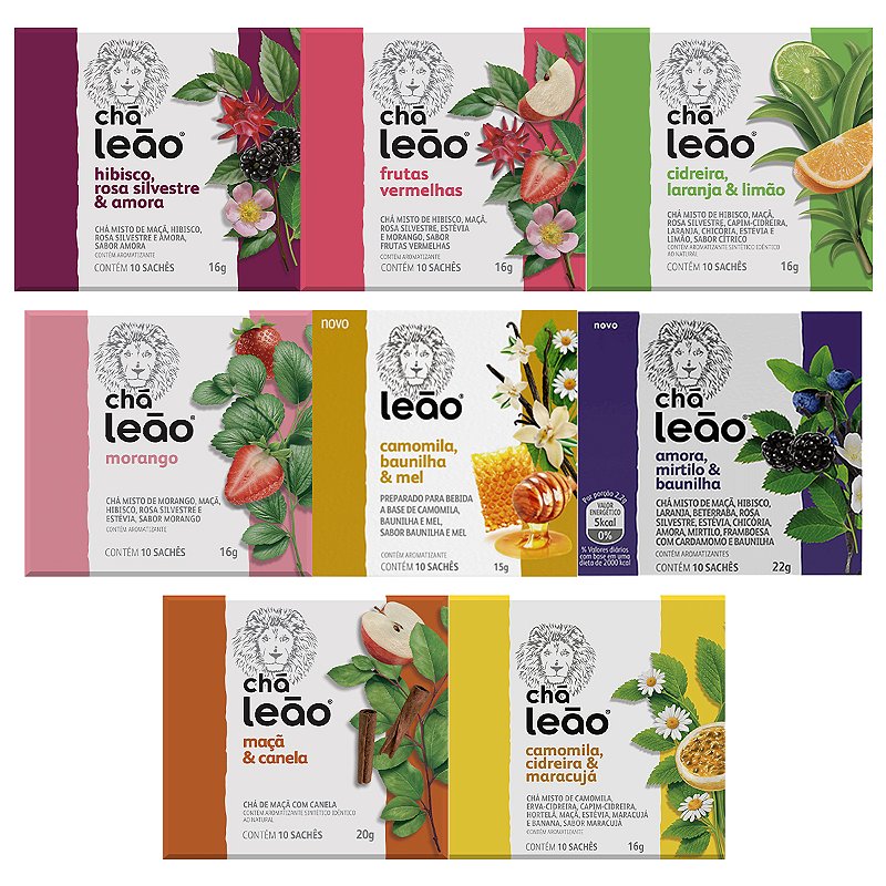 Combo Chá Leão Frutas e Flores 8 Caixas 80 Sachês Embalado Individualm ...