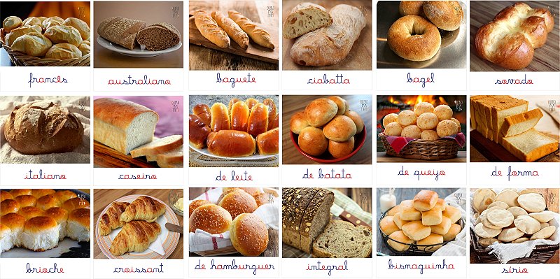 Flashcards Tipos de Pães - Quero pra Mim® - Brinquedos educativos criativos