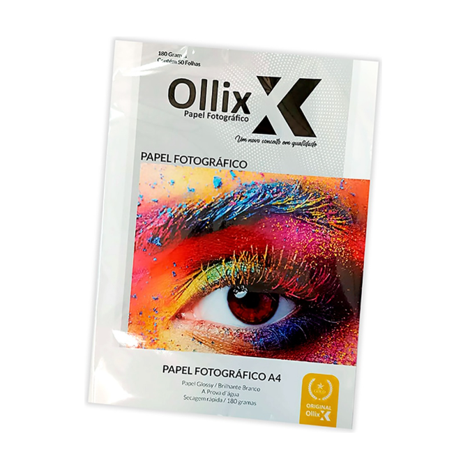 Papel Fotográfico Glossy Brilhante A4 180g com 50 Folhas - Ollix - Import Laser