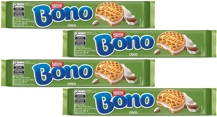 Kit 4 Biscoito Recheado Coco 90g Bono Nestle - Variedades Louçana