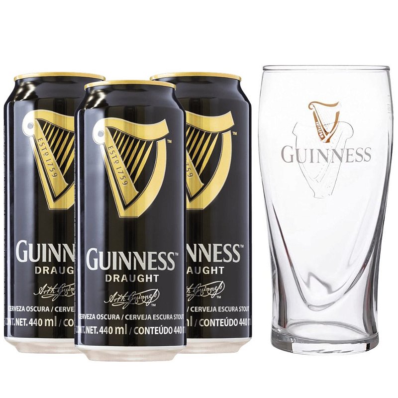 Kit 3 Cervejas Guinness Draught, Lata 440ml + Copo 568ml - boxerbeers ...