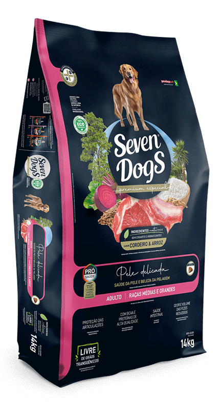Seven Dogs Cães Adultos Porte Médio, Grande 14Kg Sabor Cordeiro e Arroz ...