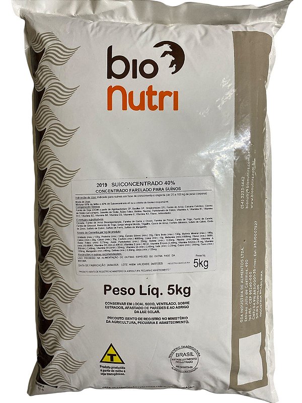 Bionutri Suíno Concentrado 40% - 5Kg - www.grupoagropets.com.br