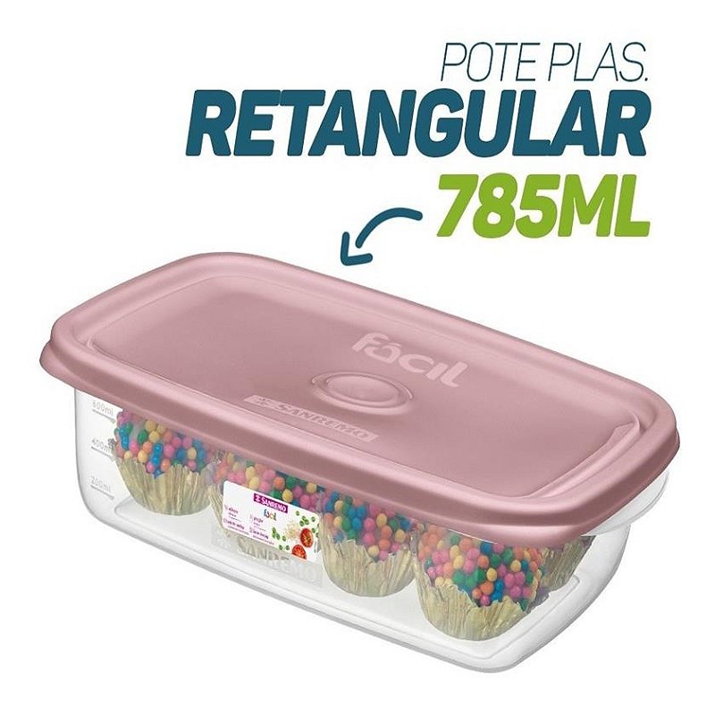 Pote Vasilha Plástica Retangular Multiuso Linha Fácil Com Tampa 785 ml ...