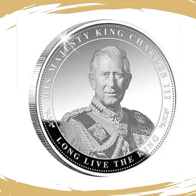 Moeda Colecionável Rei Charles III Longa vida ao Rei - Prateada - Fund - MASTER NUMISMATICA