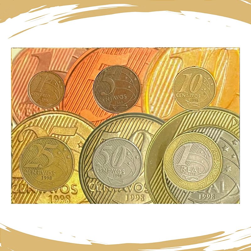 Cartela com a Série completa do Real 1998 completa - Ano Raro - Circul - MASTER NUMISMATICA