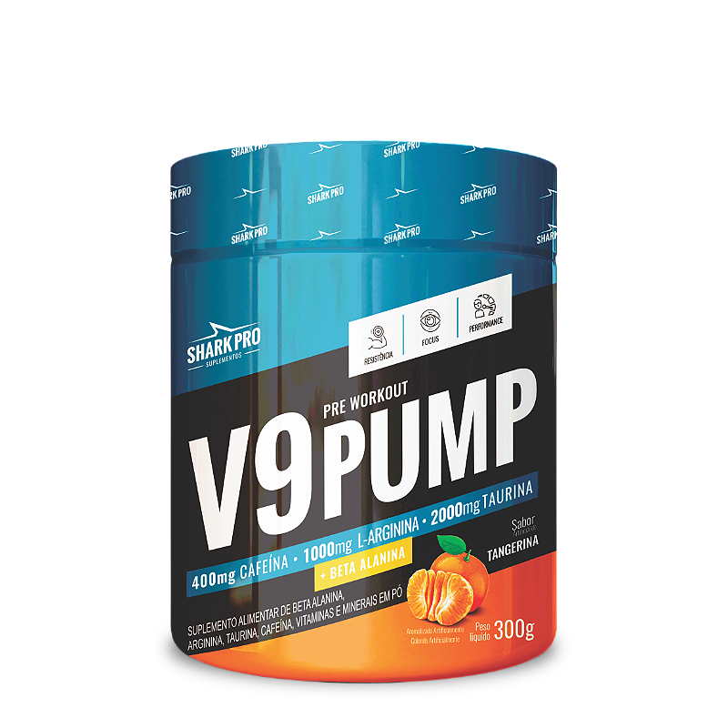 V9-PUMP PRE WORKOUT - PRÉ TREINO 300G SABOR TANGERINA - Shark Pro