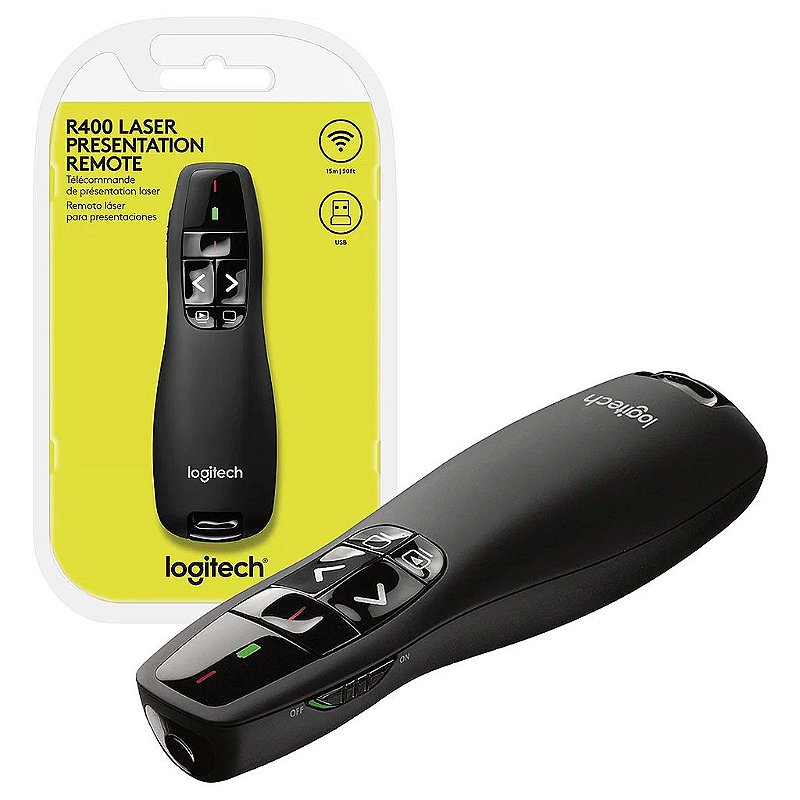 Apresentador Sem Fio Logitech R400 Presenter, Wireless, USB - Mercadão ...