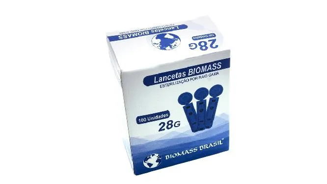 LANCETA 28G BIOMASS CX 100 UN - Medlife Produtos Hospitalares