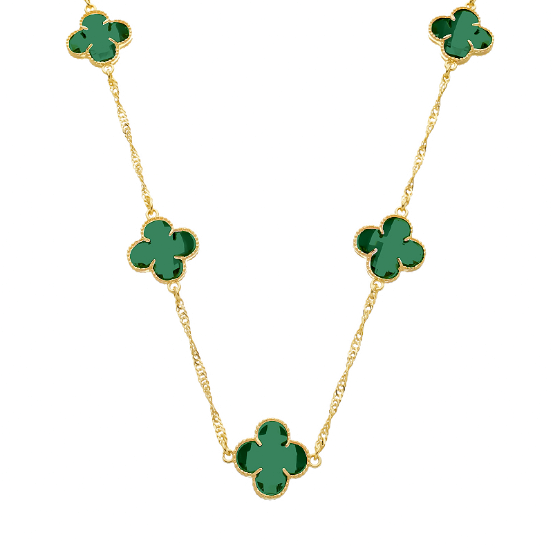 Colar Dourado 5 Trevos Verde - Amayla