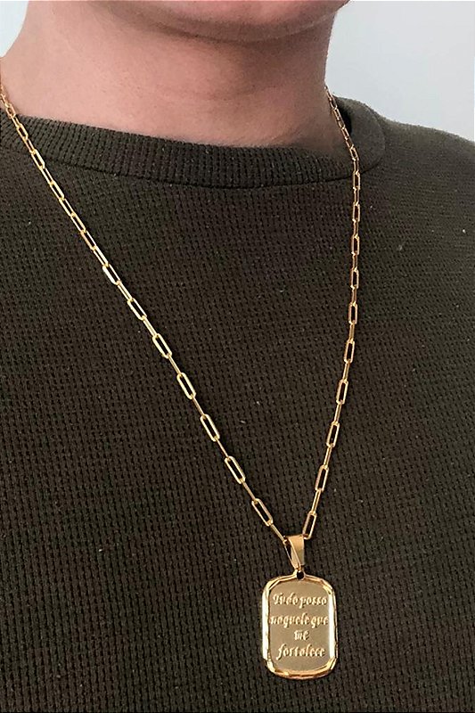 Pingente Tudo Posso Naquele Que Me Fortalece Banhado Em Ouro 18k - Amayla