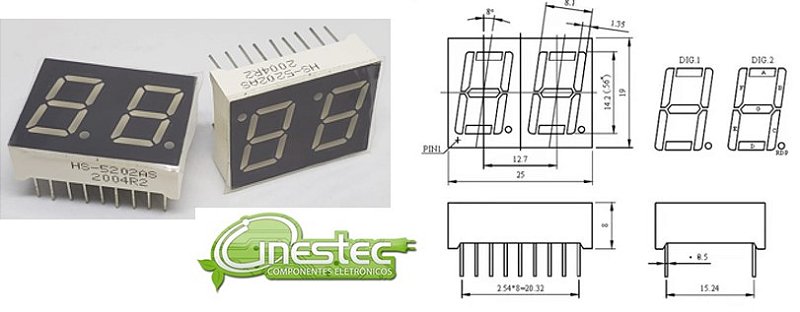DISPLAY DUPLO CATODO COMUM 7 SEG. VERMELHO 0,56 - HS-5202AS - CINESTEC