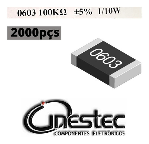 Resistor Smd 0603 1/10w - 100k 5% - 2000 Unidades - CINESTEC