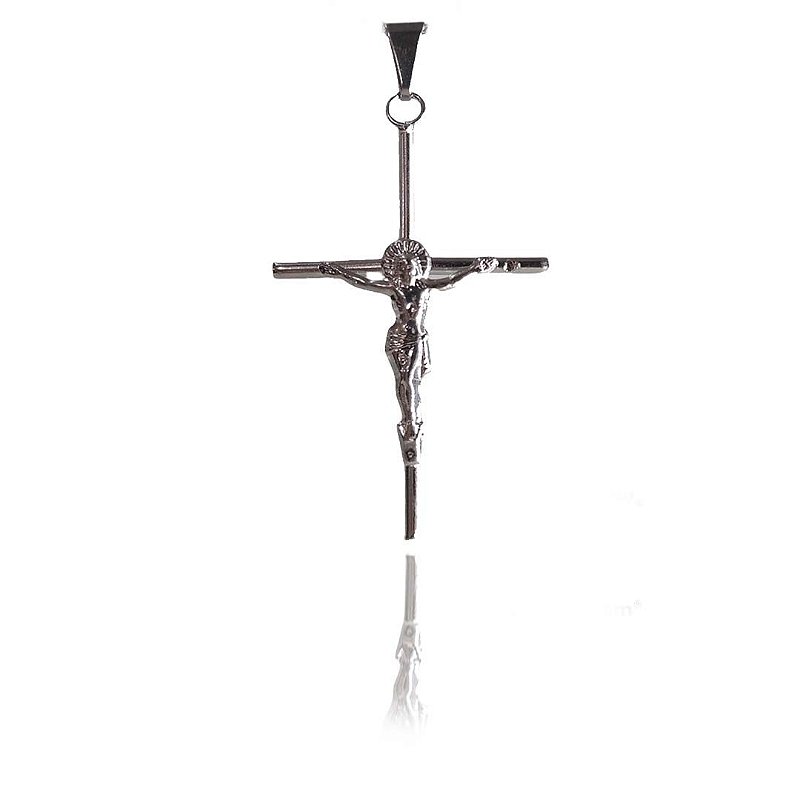 Pingente Cruz Com Cristo Aço Inox [F027] - Loja.seg.br