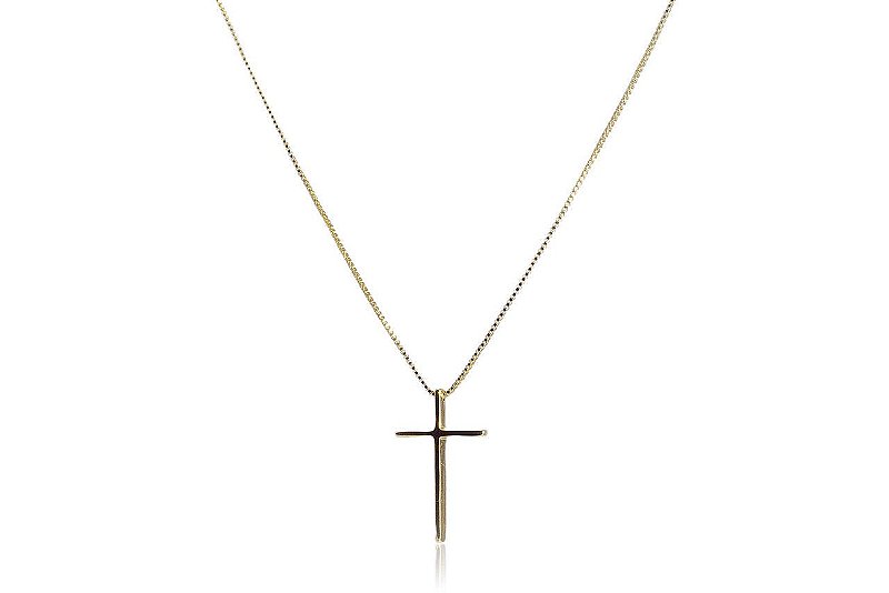 Colar Com Cruz Lisa Folheado Em Ouro 18k [F027] - Loja.seg.br