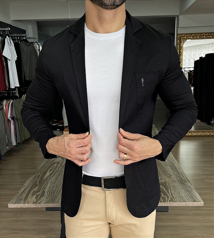 Blazer sarja slim fit zip-off preto - Moda Masculina