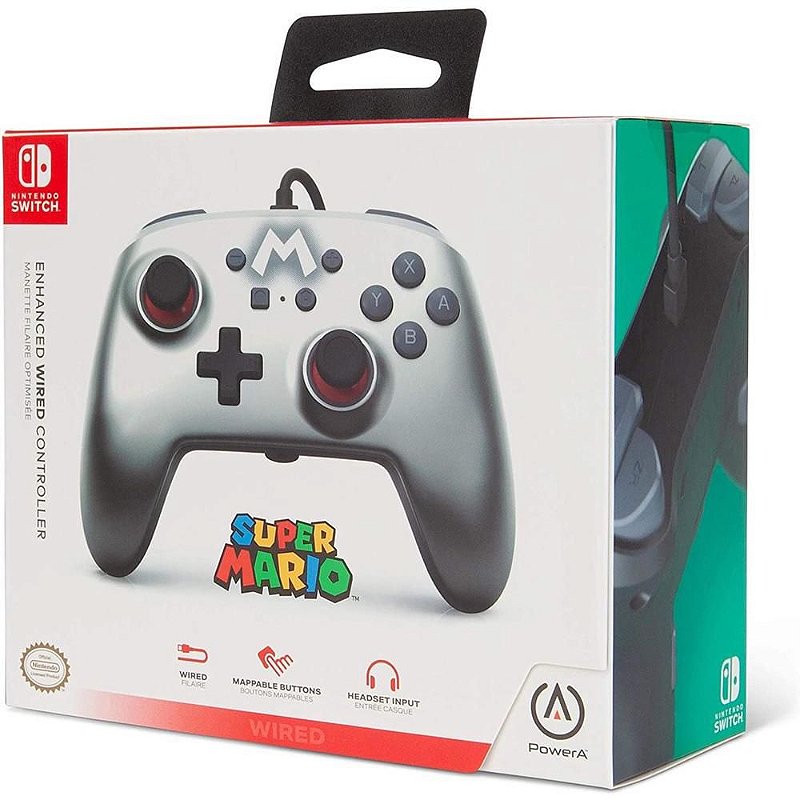 Controle PowerA Com Fio Mario Silver Nintendo Switch