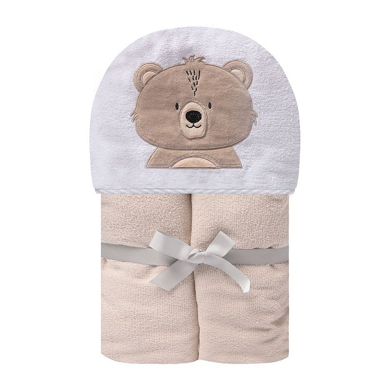 Toalha De Banho Felpuda Ursinho Com Capuz Bordado Papi - Cia Bebê