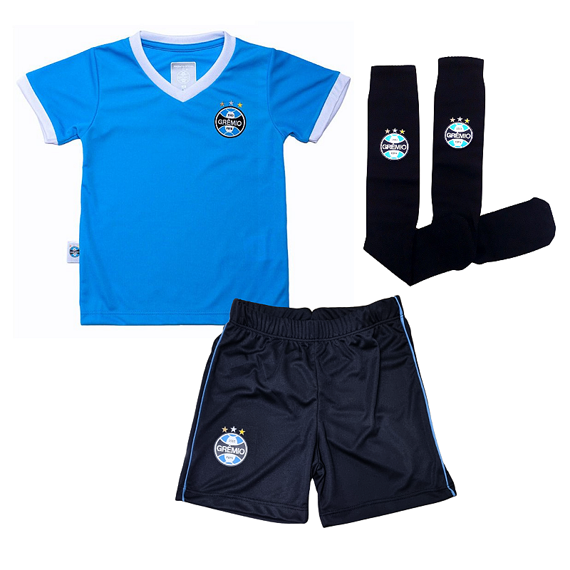 Uniforme Infantil Juvenil Grêmio Azul Kit 3 Peças Oficial - Cia Bebê