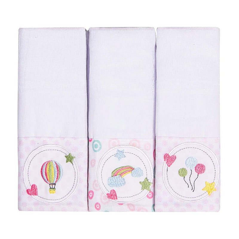 Kit Paninho De Boca Balão Bordado na Faixa com 3 Pcs Papi - Cia Bebê