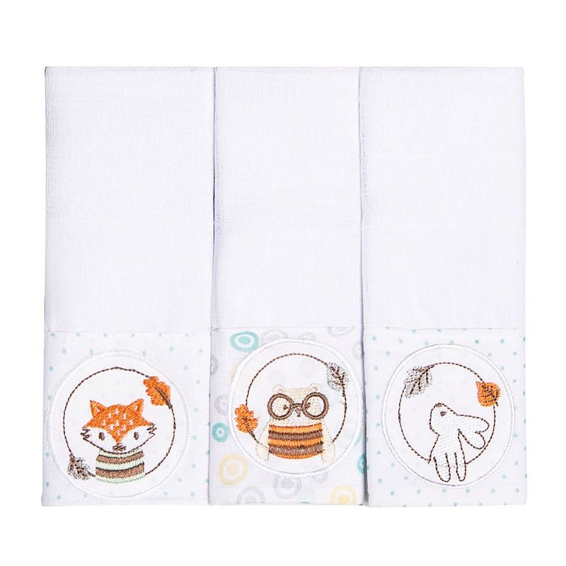Kit Paninho De Boca Bosque Bordado na Faixa com 3 Pcs Papi - Cia Bebê