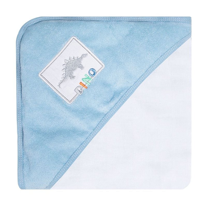 Toalha De Banho Forrada Com Capuz Bordado Dinossauro Papi - Cia Bebê