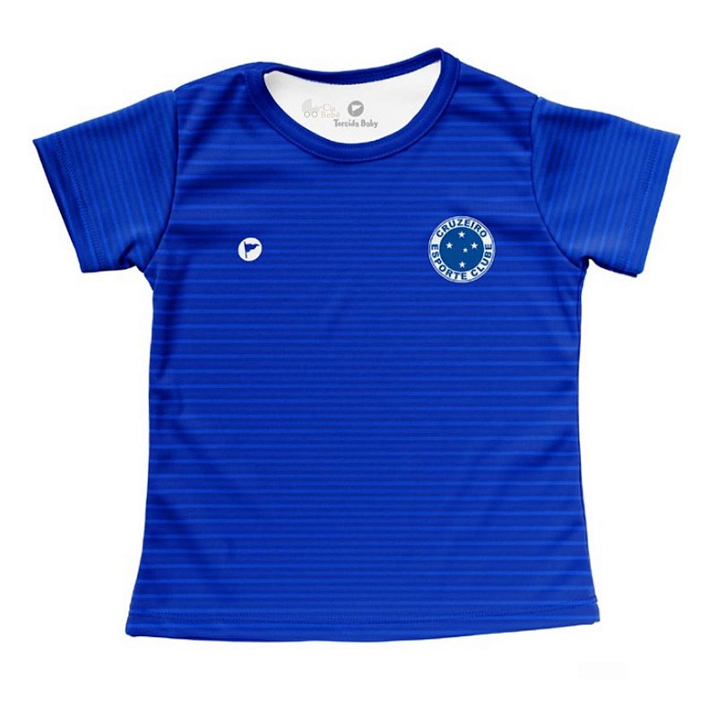Camisa Cruzeiro Baby Look Bebê Azul Listrada Oficial - Cia Bebê