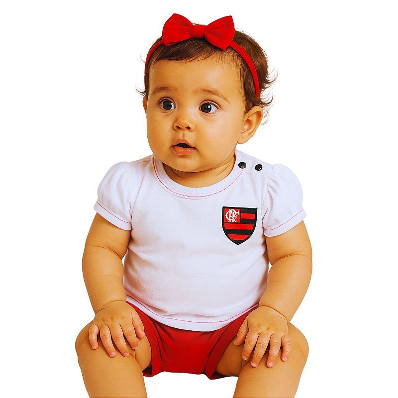 Camiseta Bebê Flamengo Branca Oficial - Cia Bebê