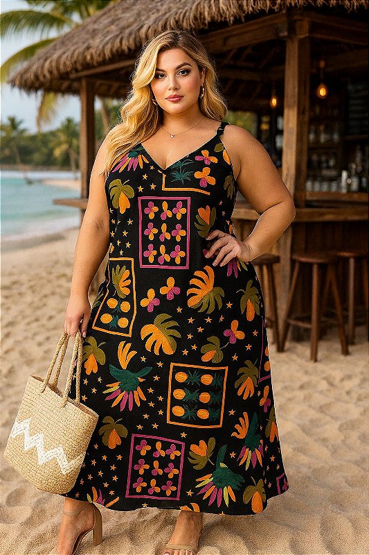 Vestido Longo Caribe Plus Size - Distrito Moda | Moda e Estilo Plus Size