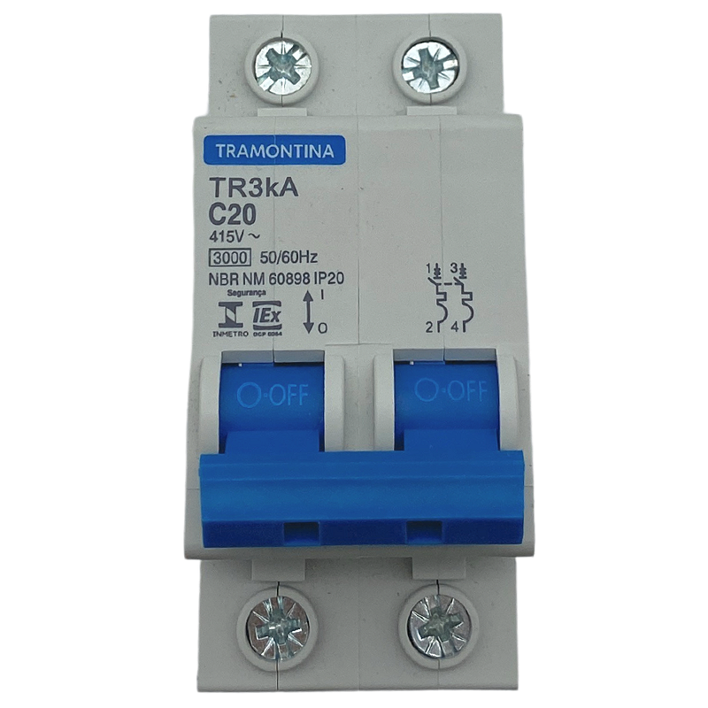 DISJUNTOR BIP DIN TERM TR3KA 2P 20A CURVA C - TRAMONTINA - JS Quality Energy Equipamentos ...