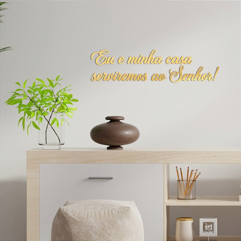Espelho "Eu e minha casa serviremos ao Senhor!" - Ac Dourado - BRPF Decor