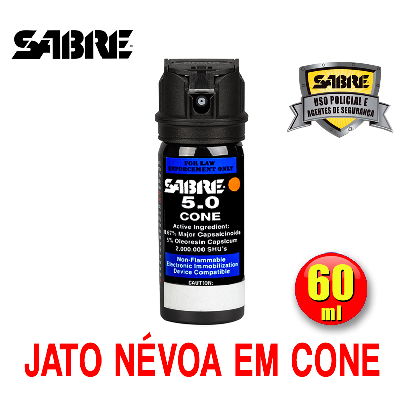 Spray de Pimenta Sabre 5.0 Uso Policial Jato em Nevoa Cone 60ml - SPRAY ...