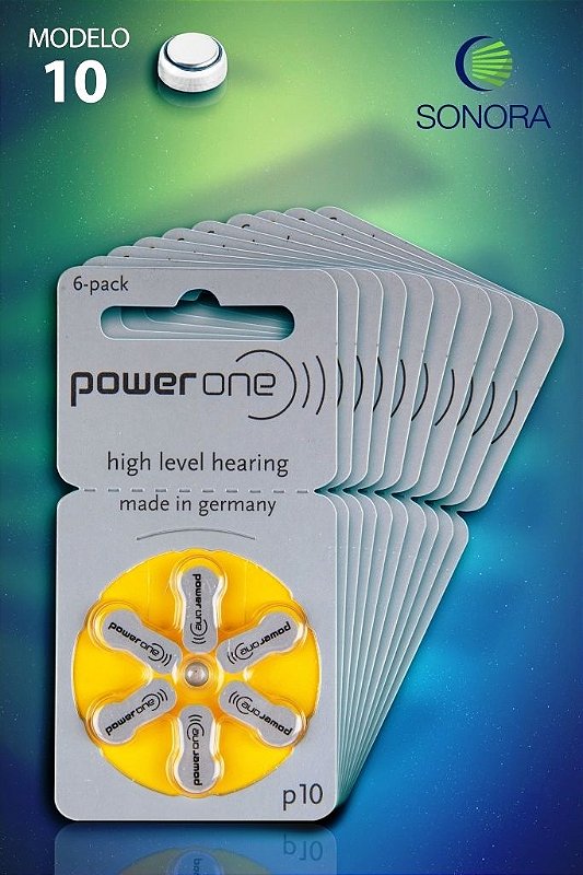 PowerOne P10 / PR70 - 10 Cartelas - 60 Baterias para Aparelho Auditivo - SONORAWEB PJ