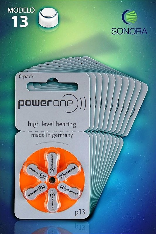 PowerOne P13 / PR48 - 10 Cartelas - 60 Baterias para Aparelho Auditivo - SONORAWEB PJ