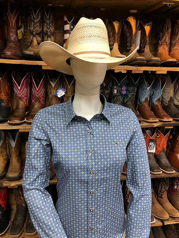 camisa riverton feminina azul floral cod 050 cor 145 - Zona Country ...