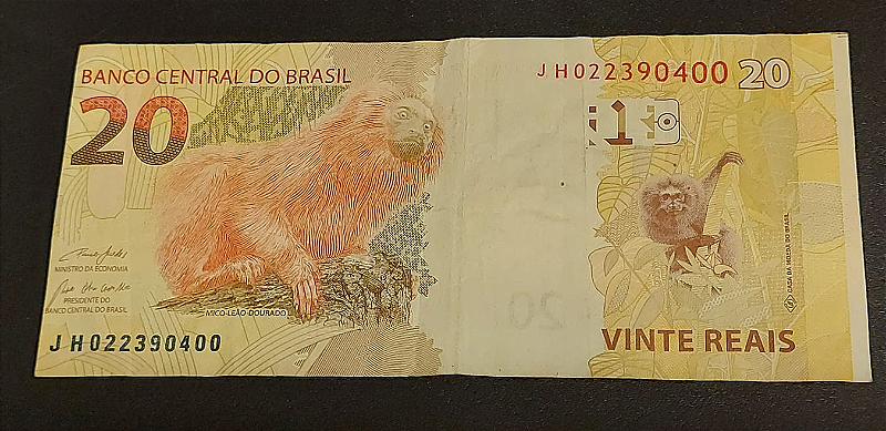 Cédula 20 reais erro de corte - MoedaRara Numismática