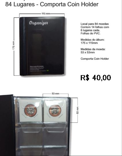 Álbum para moedas 84 Lugares Coin Holder - MoedaRara Numismática