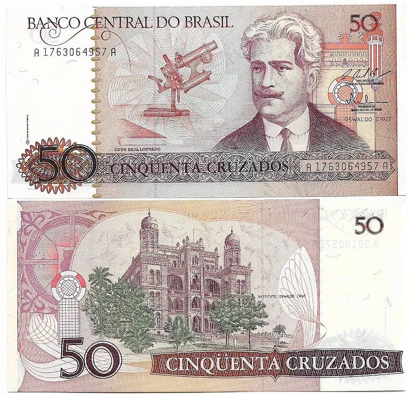 Cédula Brasil 50 Cruzados 1987 fe C183 - MoedaRara Numismática