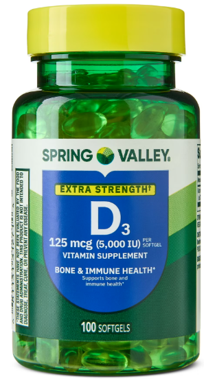 Spring Valley Vitamin D3 Softgels 125 mcg (5000 IU) - Consumos da Martina